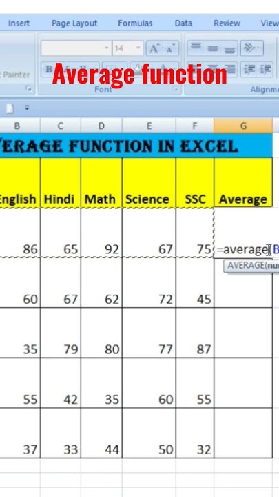 Average function/Excel formula - YouTube
