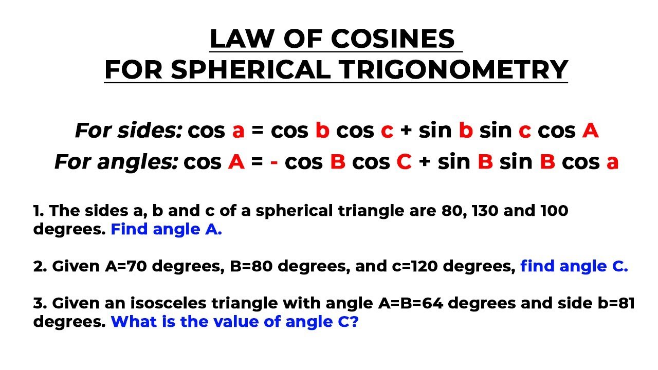 Law Of Cosines In Spherical Trigonometry YouTube