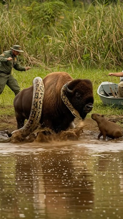 Giant Python Strangles Bison in Wild Wetlands! - YouTube