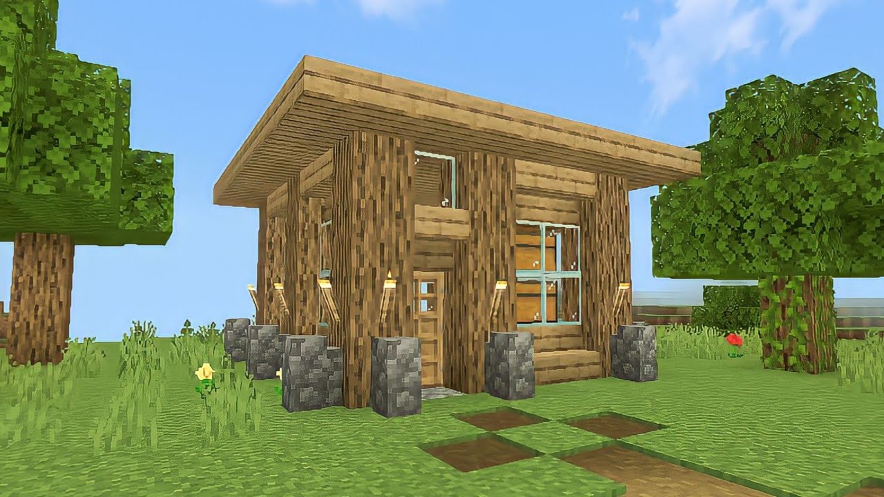 Minecraft: simple wooden starter house. - YouTube