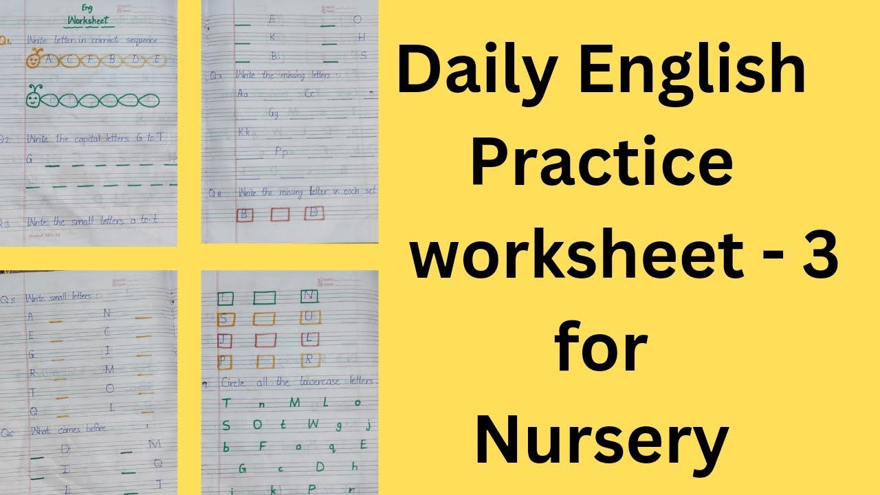 English worksheet 3 || daily english practice worksheet for nursery ...