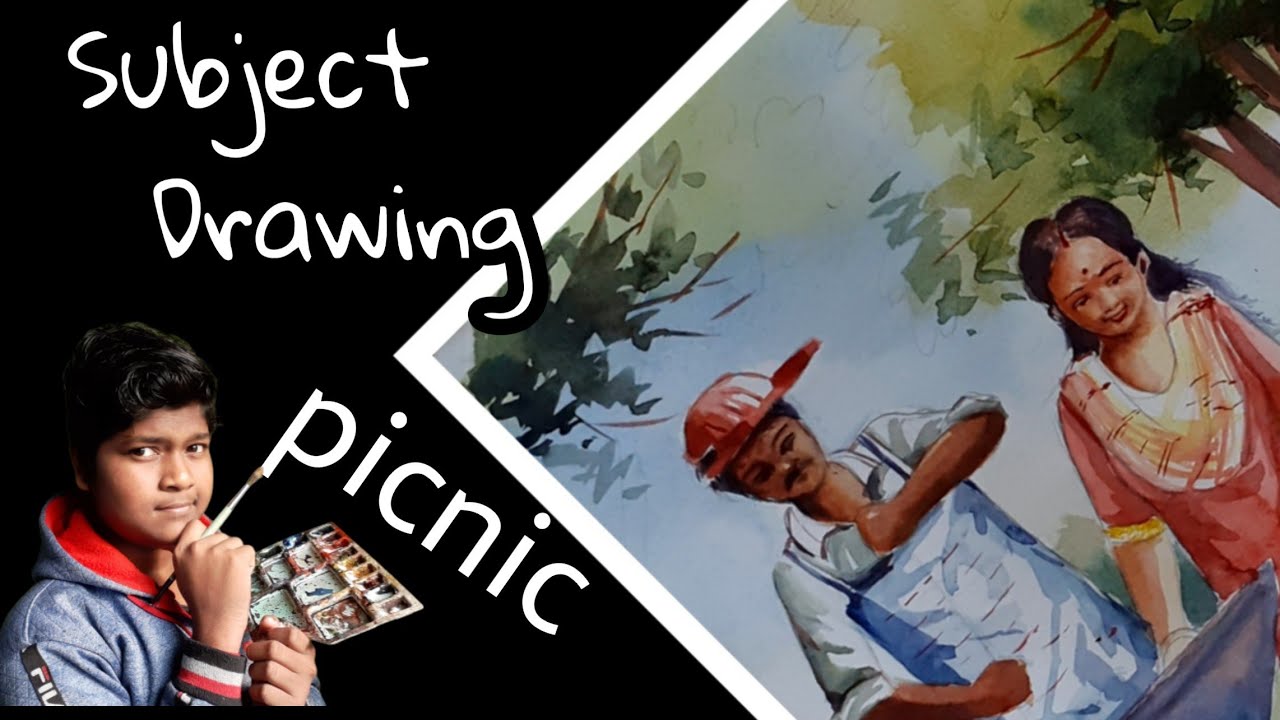 Picnic 🔥 subject drawing in watercolour / watercolour subject drawing ...
