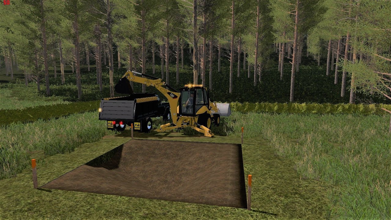 Farming simulator 17 - Digging a hole for a fish pond - YouTube