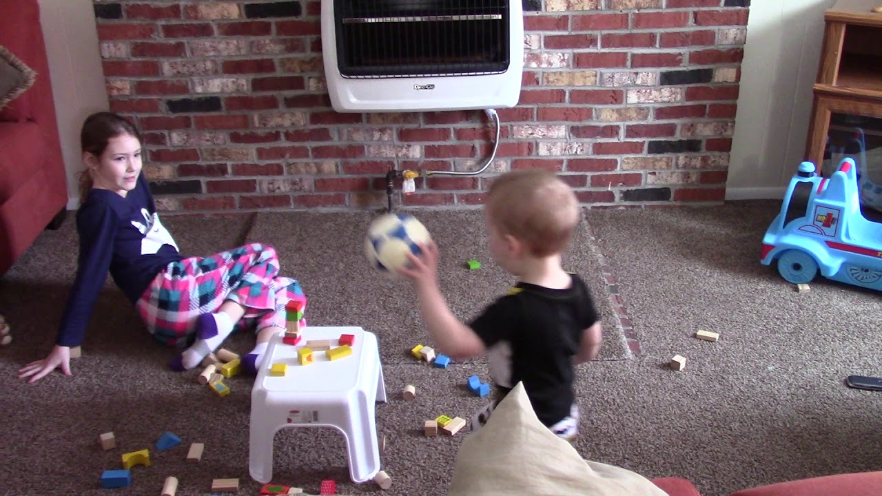 Taking turns knocking down blocks. - YouTube