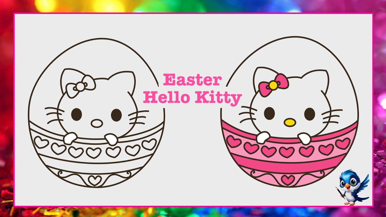 How to Draw Easter Hello Kitty very easy for Kids and Toddlers - YouTube