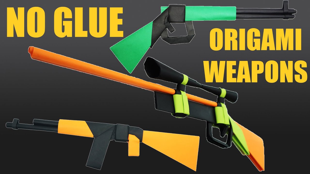 3 Origami WEAPONS (AK-47, Gun, Rifle) without glue - Easy Origami - YouTube