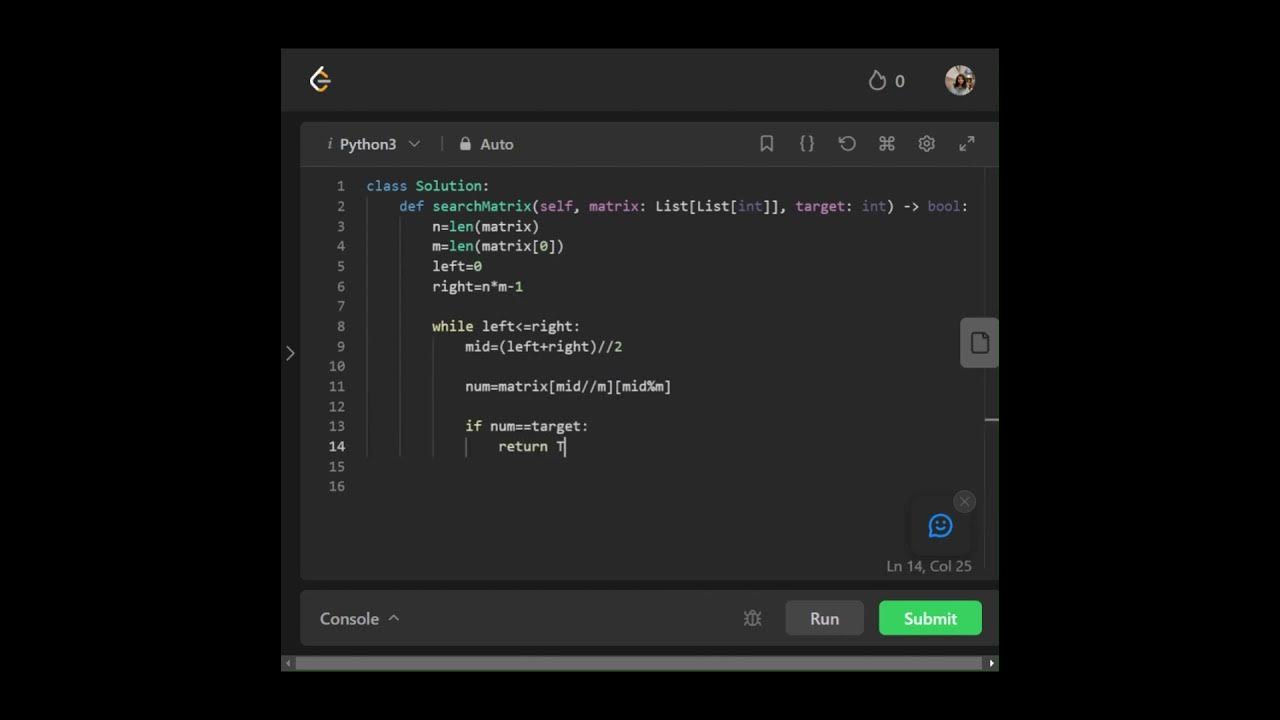 Search 2d Array Matrix With Python Dsa Coding Interviewpreparation Binarysearch Leetcode