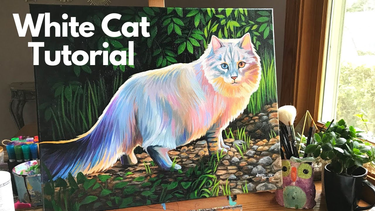 White Cat Acrylic Painting Tutorial in Rainbow Colors - YouTube