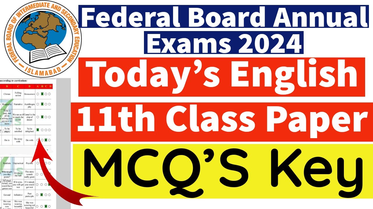 Today's HSSC I English Paper MCQs Key 2024 Fbise - Class 11th English ...
