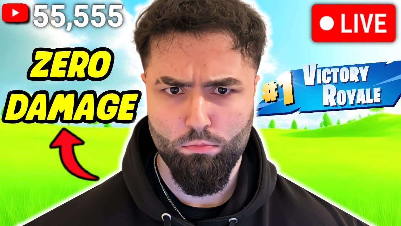 🔴 LIVE FORTNITE WIN BY TAKING 0 DAMAGE CHALLENGE (ZERO BUILD) ⛏️ - YouTube
