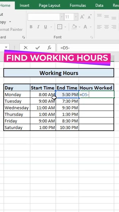 Calculating total working hours using excel | Find working hours in Excel #excel #trending - YouTube