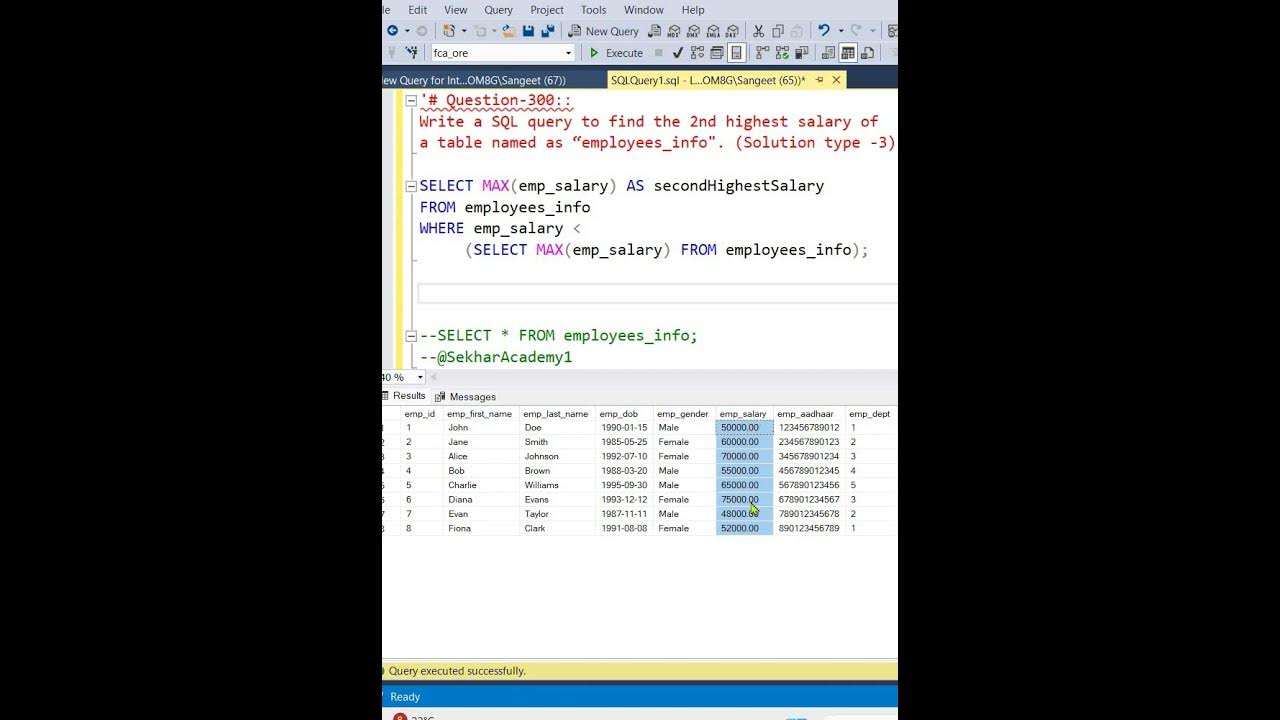 SQL Interview Question 300 | #shorts #ytshorts #youtubeshorts #sql #mysql #interview ...