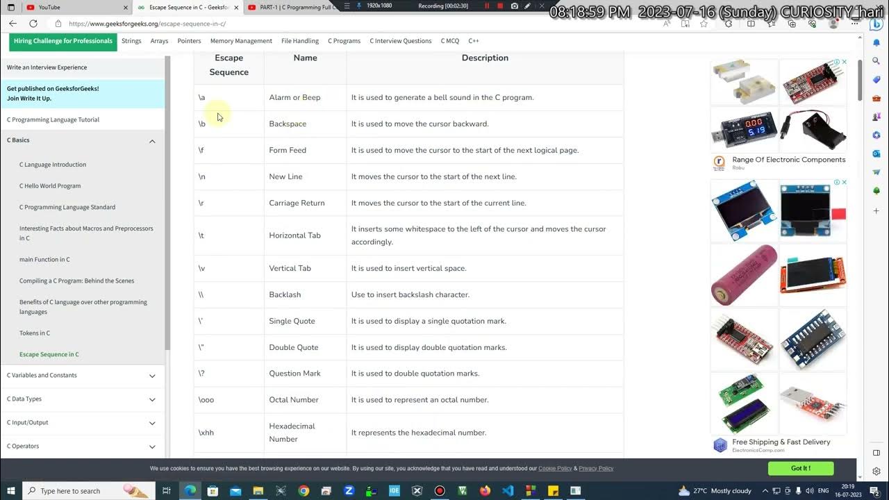 PART-2 | C Programming Full Course | printf( "\"CURIOSITY\a--MALAYALAM") | #/a#"" - YouTube