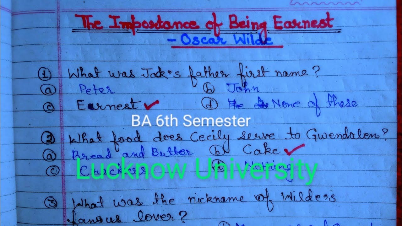 The Importance of Being Earnest by Oscar Wilde MCQs | the importance of ...