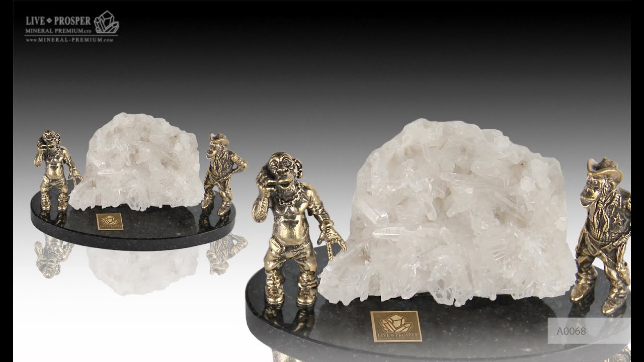 Bronze figures of two monkeys with quartz on dolerite plate - YouTube