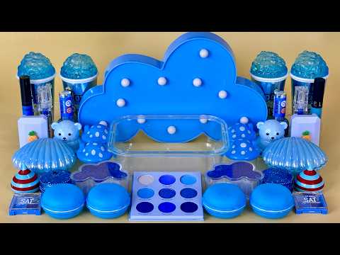 BLUE SLIME 💙 Mixing makeup and glitter into Clear Slime. Satisfying Slime Videos 1080p.