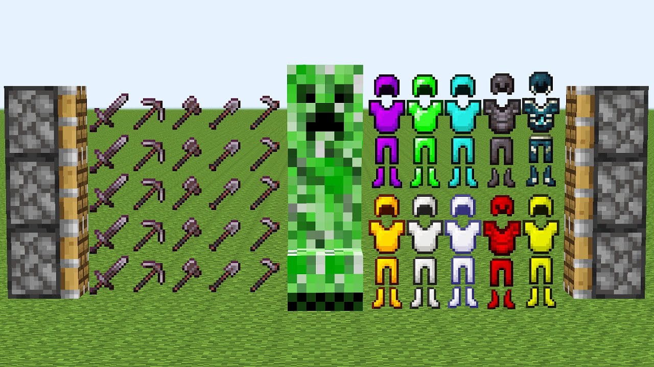 all creepers and all armors and netherite tools combined in minecraft ...