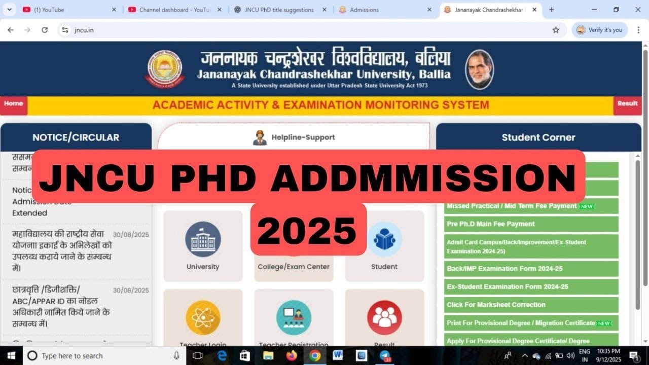 🎓 JNCU PhD Admission 2025 | Official Notification, Eligibility & Last ...