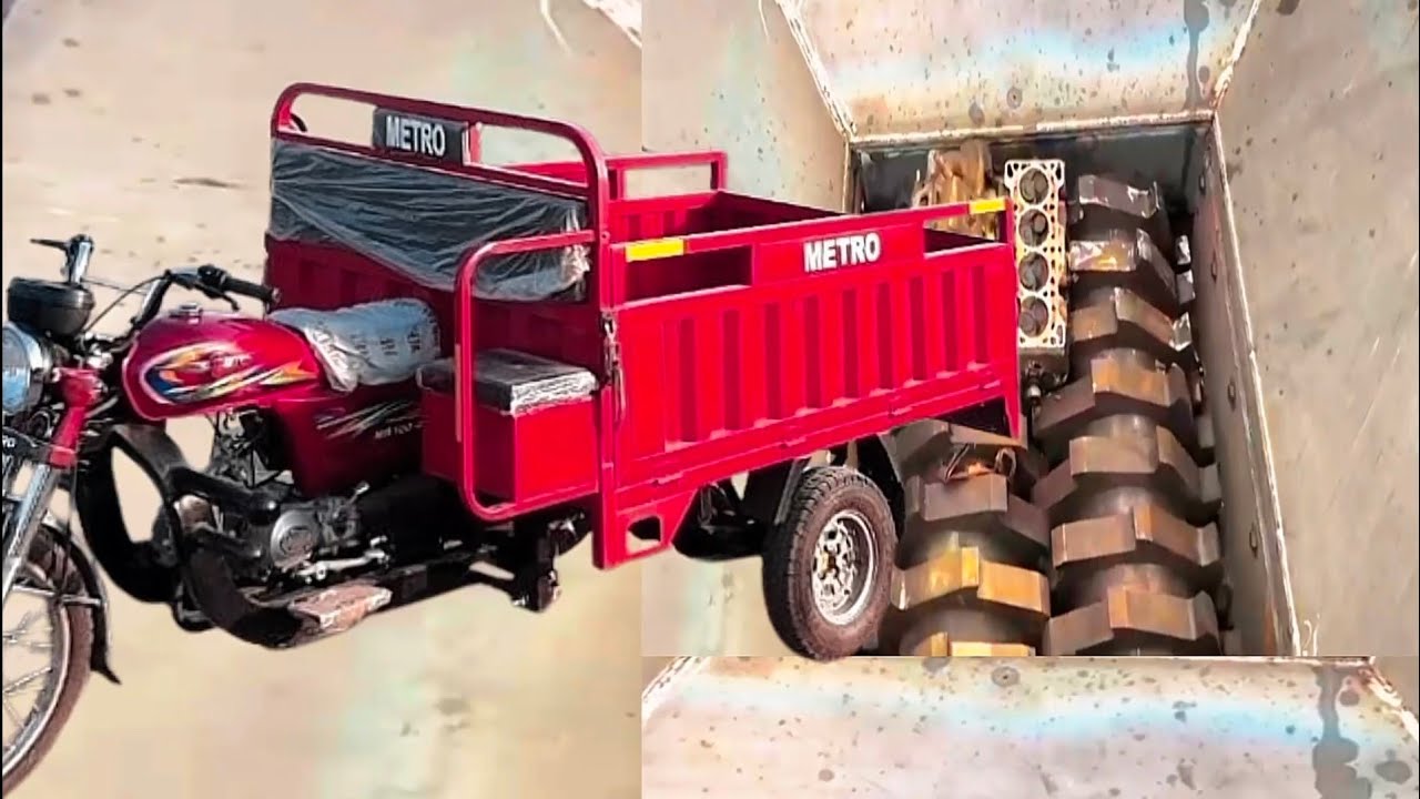 Shredding Loader Rikshaw full body ! Crushing things in shredder ...