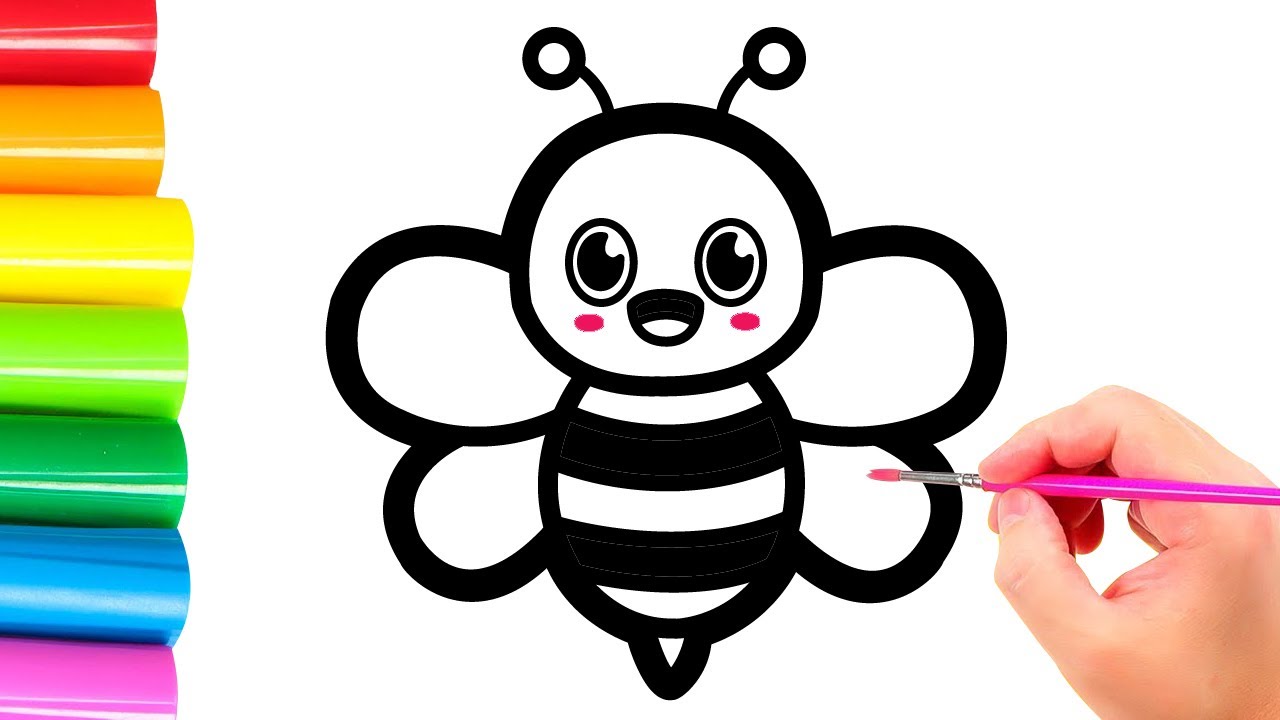 How to draw cute bee and color for kids - YouTube