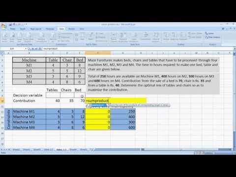 MS Excel Solver with sumproduct Linear Programming - YouTube