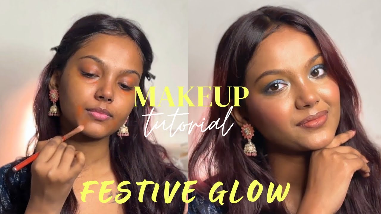 Blue Smokey Eye Makeup Tutorial | Festive Glowy Night Look | Step by ...