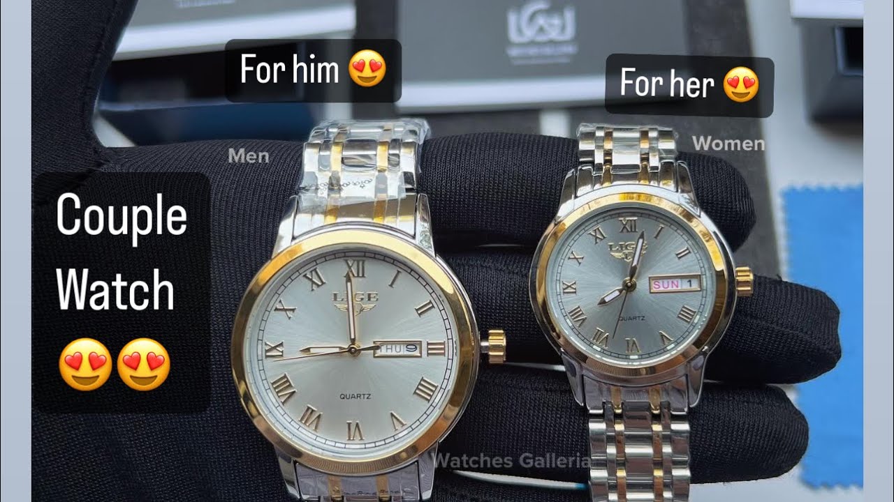 Lige Date Day | Lige 9486 | Lige 10007 | Silver Gold | Couple Watch ...