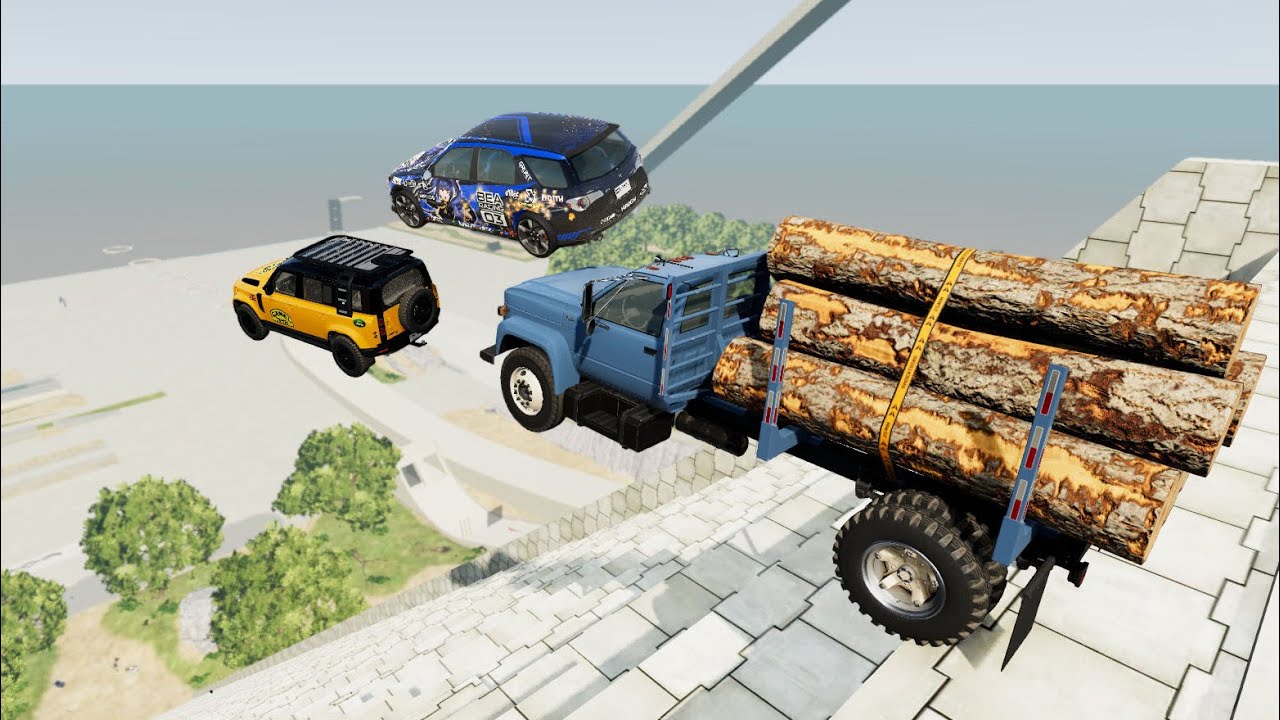 Crazy Vehicle Insane Stairs Jumps Down (Crash Test) - BeamNG drive Down ...