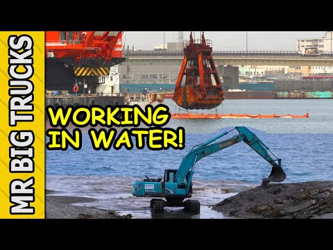Dangerous Water Construction - Excavator Dredger Heavy Machines Working ...