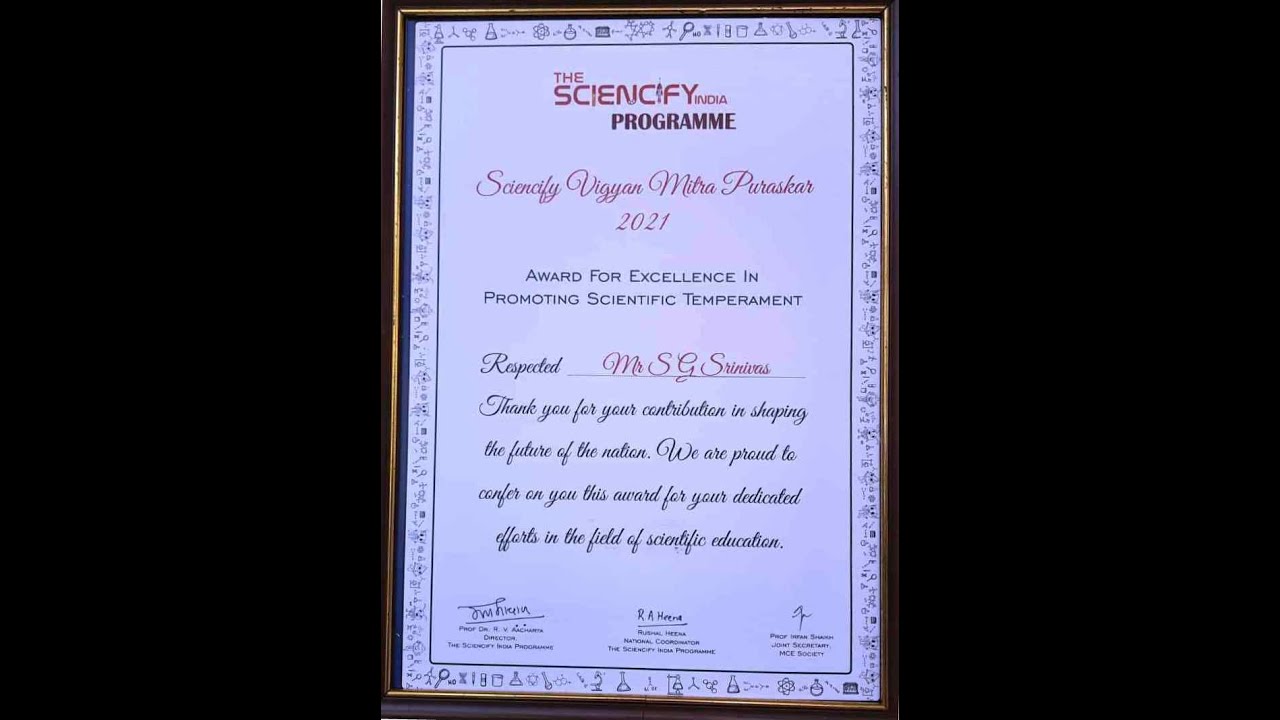 Vigyan Mitra Award to Scientific Srinivas - YouTube