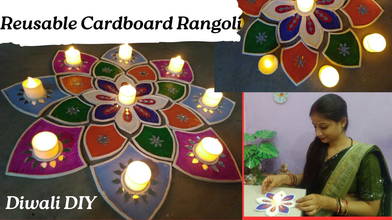 Reusable Cardboard Rangoli Idea | Handmade Easy Rangoli | Rangoli DIY ...