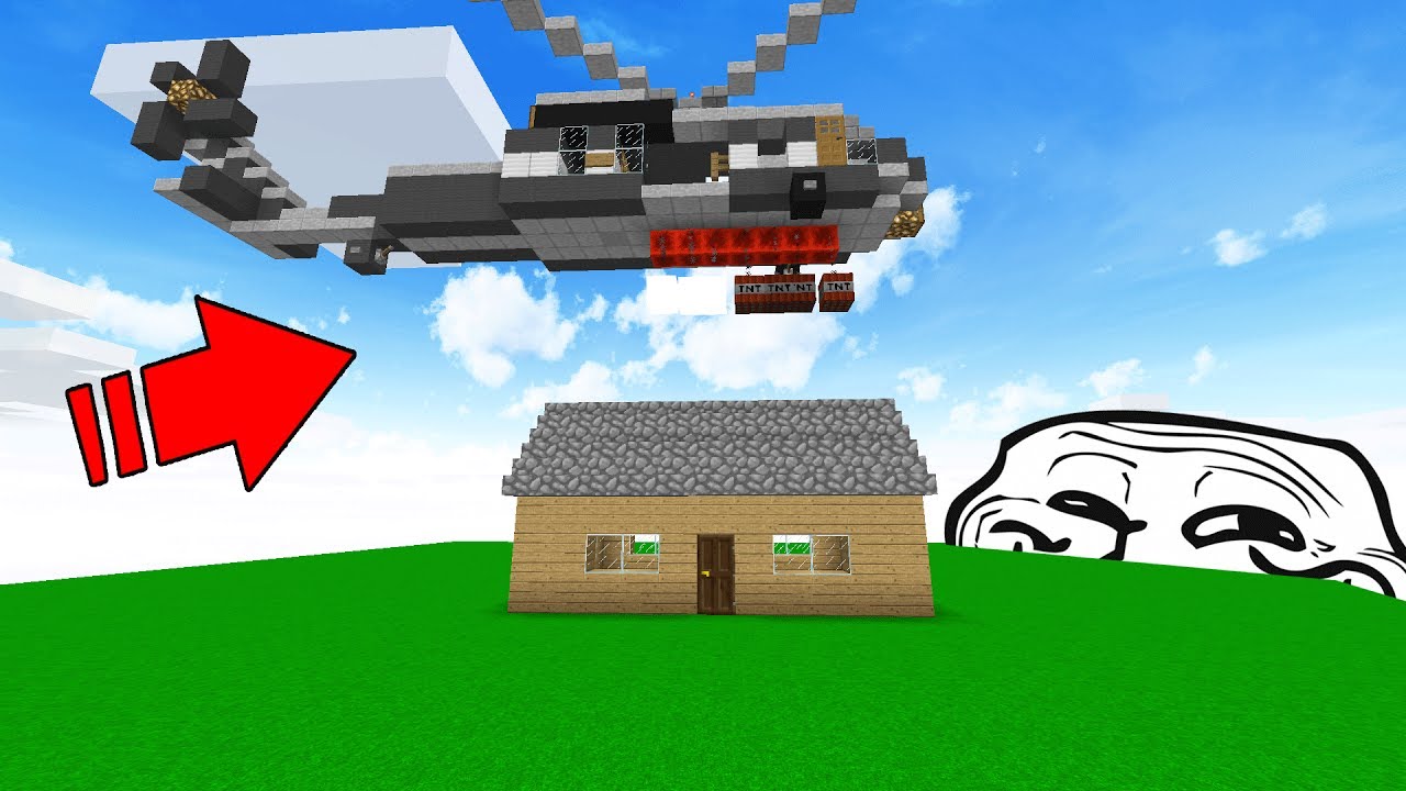 ATTACK HELICOPTER DROPS TNT ON PLAYERS HOUSE! (Minecraft Trolling ...