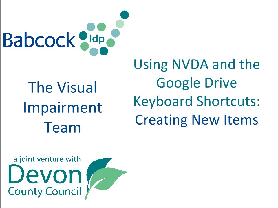NVDA, Keyboard Shortcuts and Google Drive- Creating New Items - YouTube