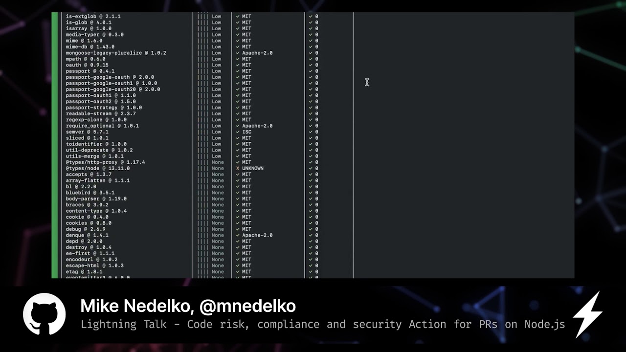 Code risk, compliance and security action for PRs on Node.js - GitHub Satellite 2020 - YouTube