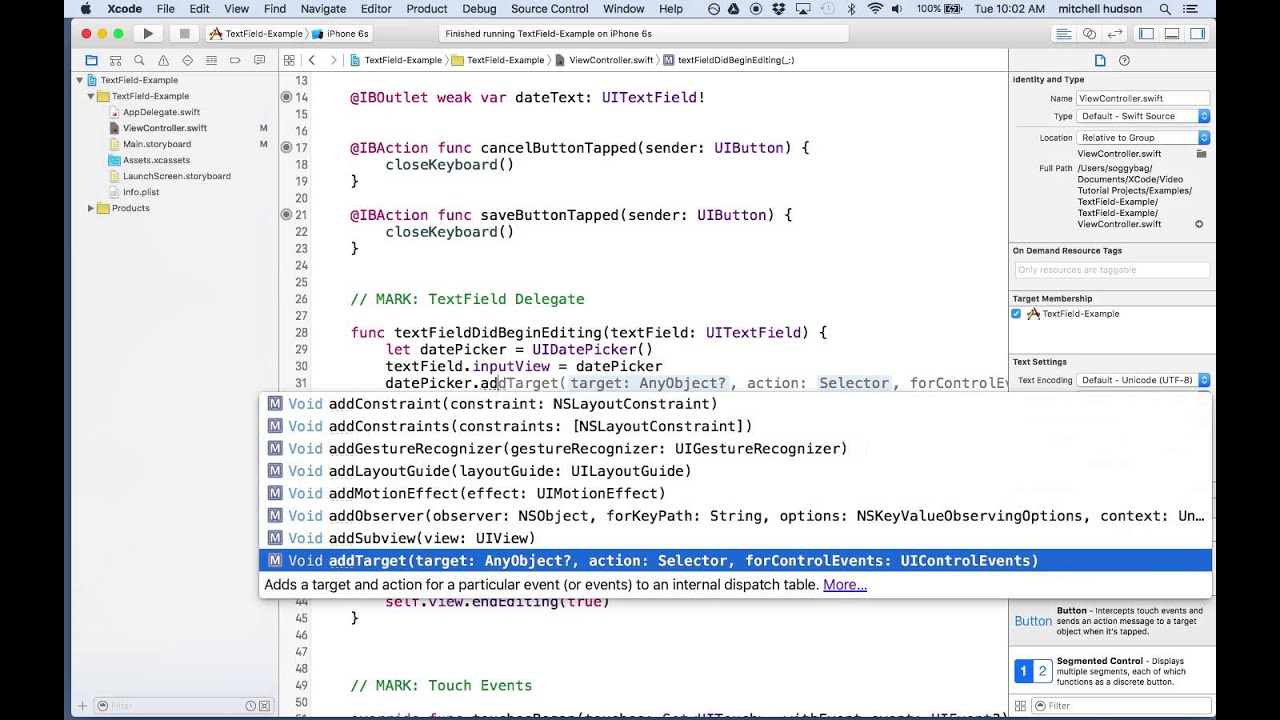 3 Xcode 7 Textfield Inputview Uidatepicker Youtube 0586