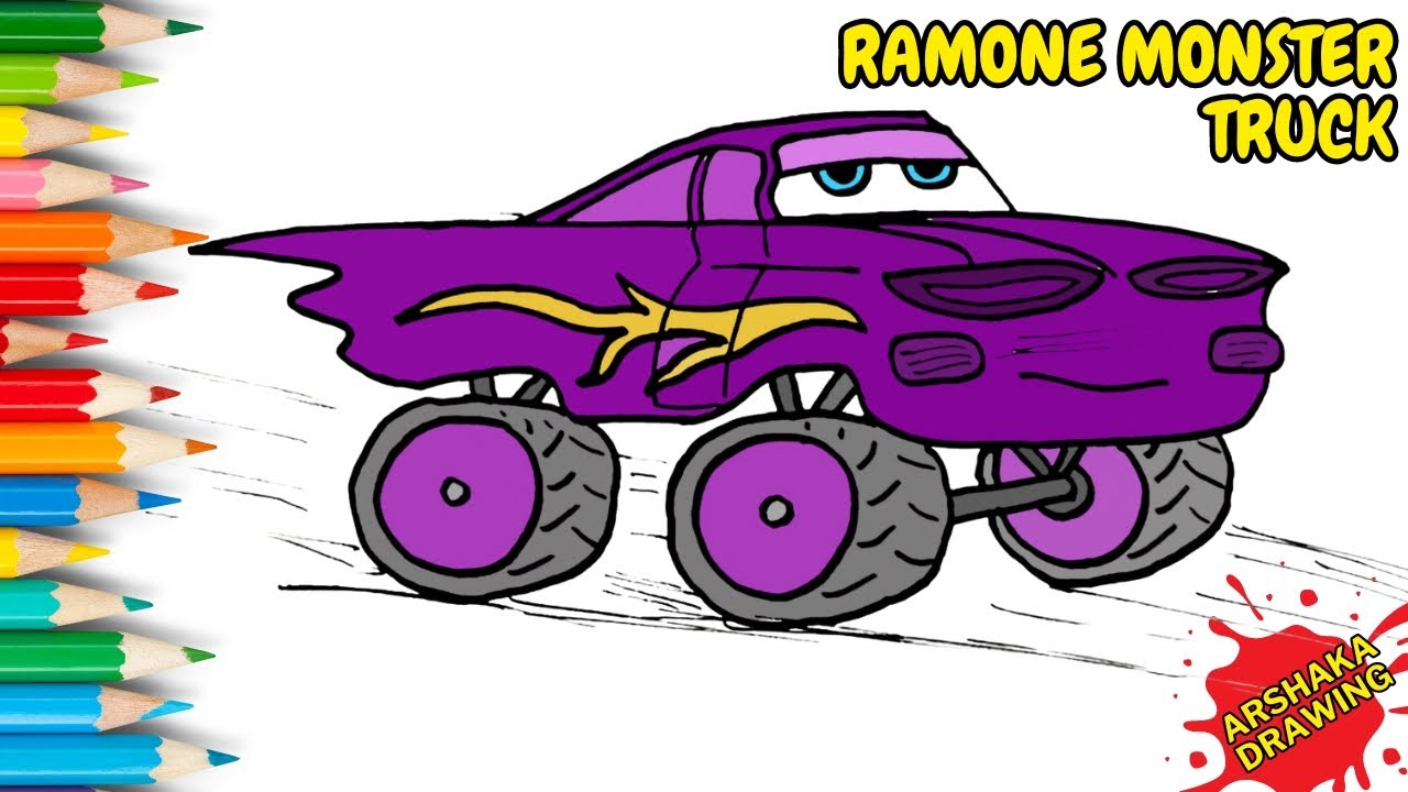 How to Draw Ramone Monster Truck Easy | Pixar Cars | Lightning McQueen ...
