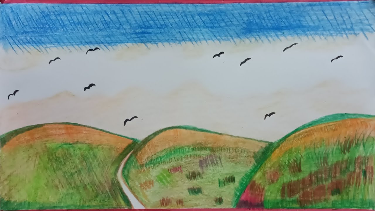 how to draw beautiful scenery pencil colour drawing scenery Doms pencil ...