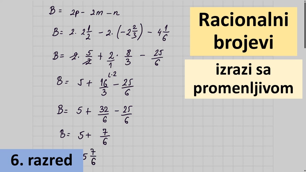 Izrazi promenljivom rešeni zadaci - matematika za 6 razred - YouTube