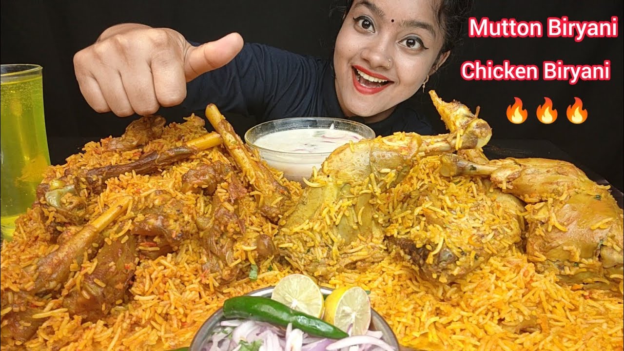 MUTTON BIRYANI, CHICKEN BIRYANI WITH ONION RAITA😋 FOOD EATING VIDEOS 🔥 ...