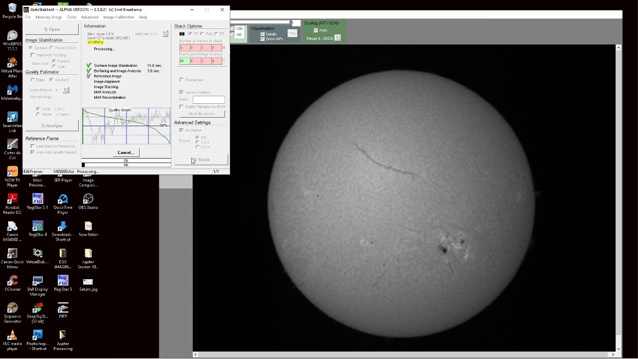 Autostakkert II & Registax v6 Solar H Alpha Tutorial By Keith Johnson ...