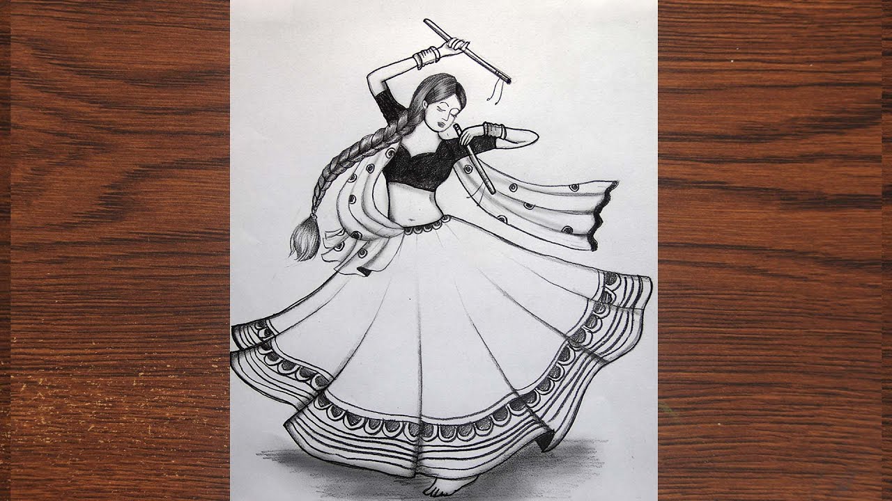 How to draw a Traditional Girl with Dandiya Dance || Navratri Drawing ...