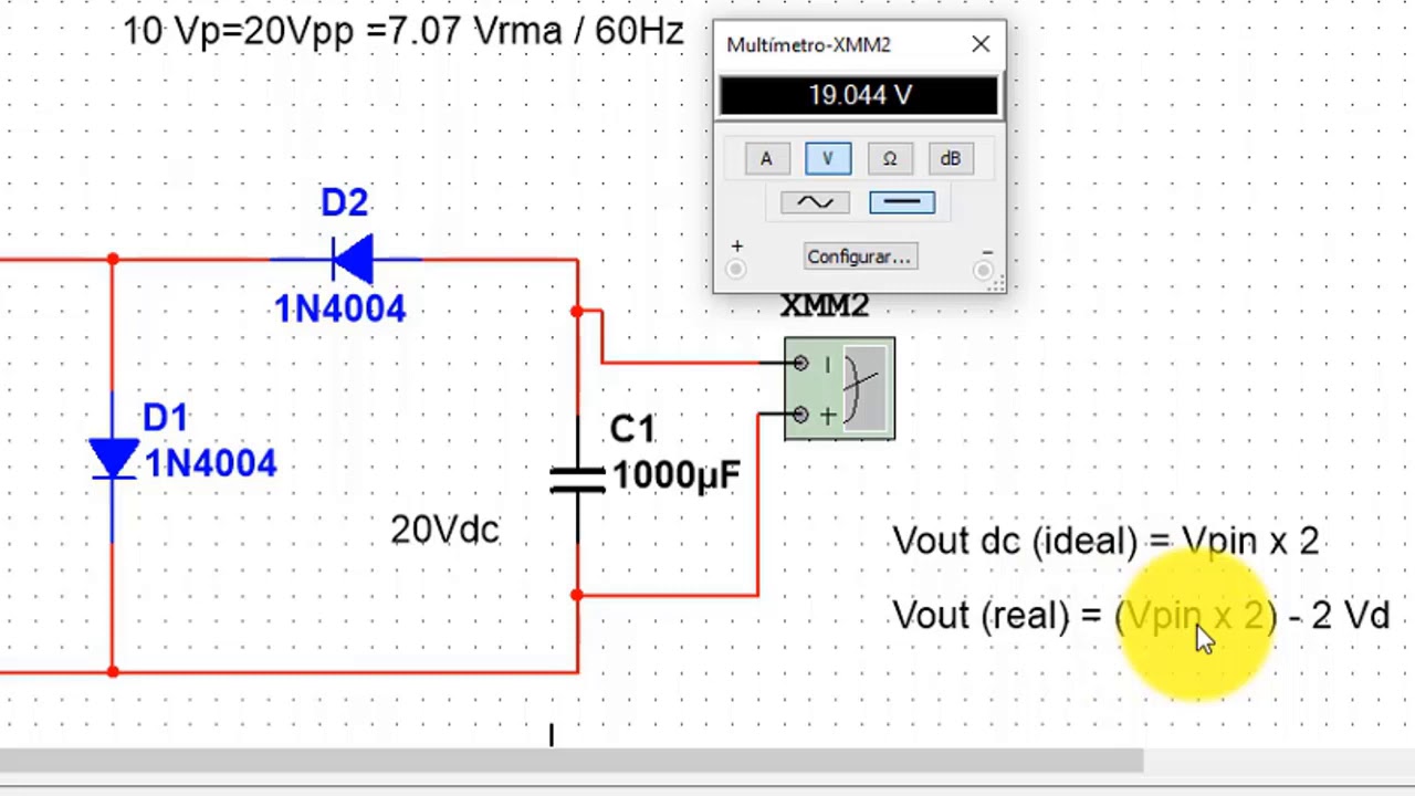 SIMULACIÓN DOBLADOR Y MULTIPLICADOR DE VOLTAJE | MULTISIM - YouTube