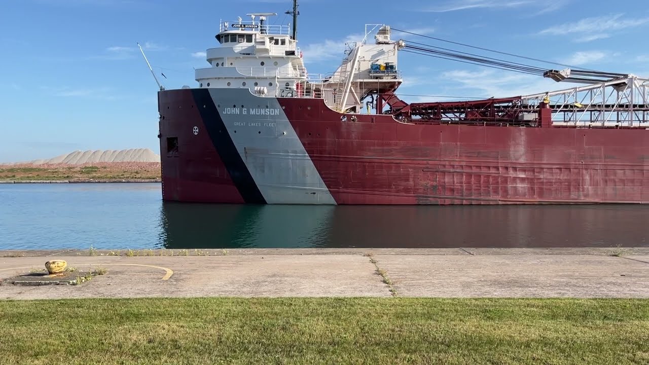Great Lakes freighter John G Munson passing by in the Soo Lock Canal ...