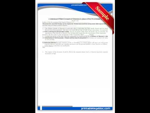 Free Printable "Unanimous Written Consent of Directors in place of the ...
