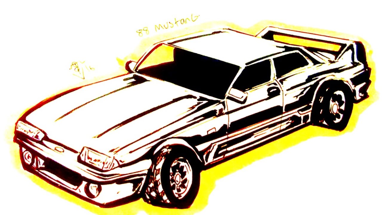 How to draw a 1988 ford mustang - YouTube