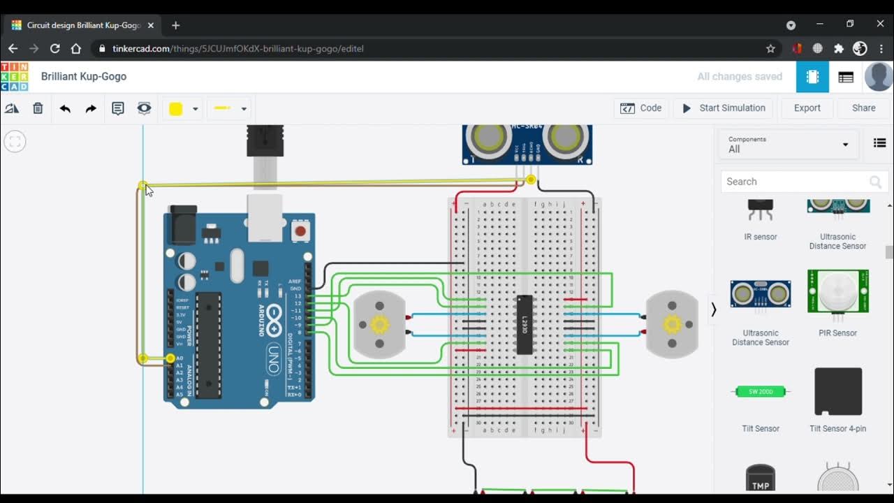 Simulasi Mikrokontroler Arduino Menggunakan TinkerCAD | Pemrograman Mobile Robot Obstacle ...