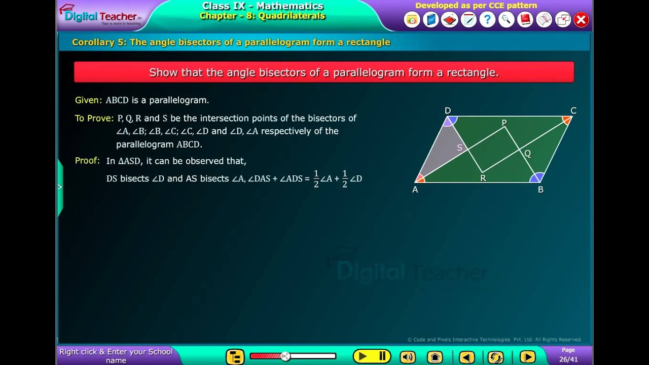 The Angle Bisectors of a Paralleogram from a Rectangle, Class 9 Maths ...