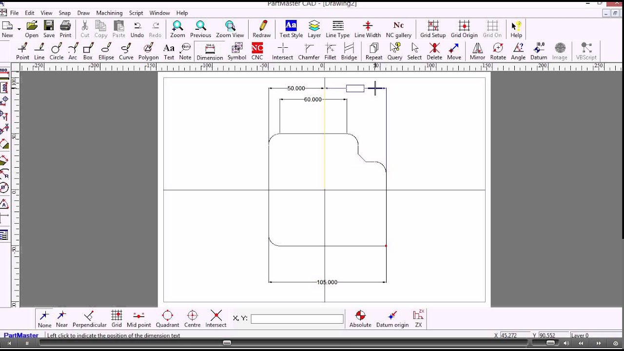Dolphin PartMaster CAD Dimensioning the basic drawing - YouTube