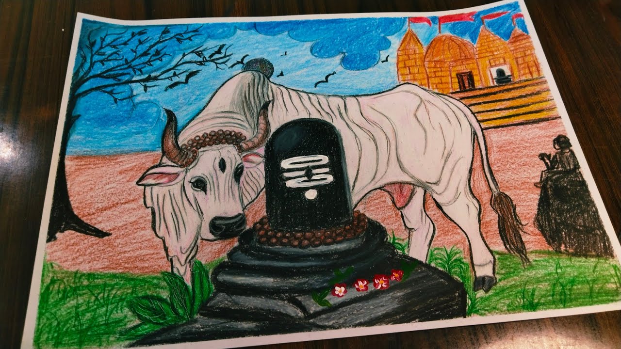 Shivling Aur Nandi baba ki aasan drawing/nandi Maharaj aur Shivling ki ...