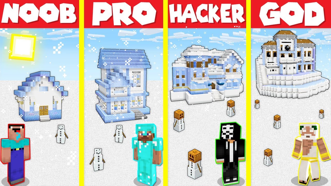 Minecraft Battle: SNOW ICE BASE HOUSE BUILD CHALLENGE - NOOB vs PRO vs ...